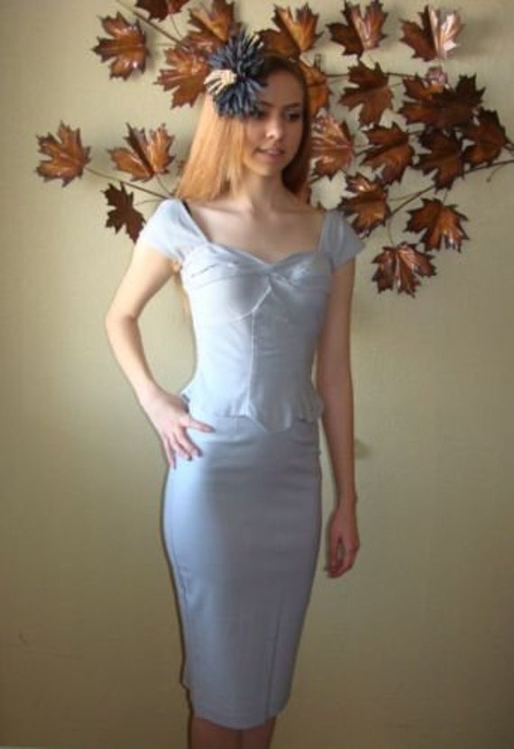 Sample Dress XS Grey Fitted Stretchy Curves Wiggle Ea… - Gem