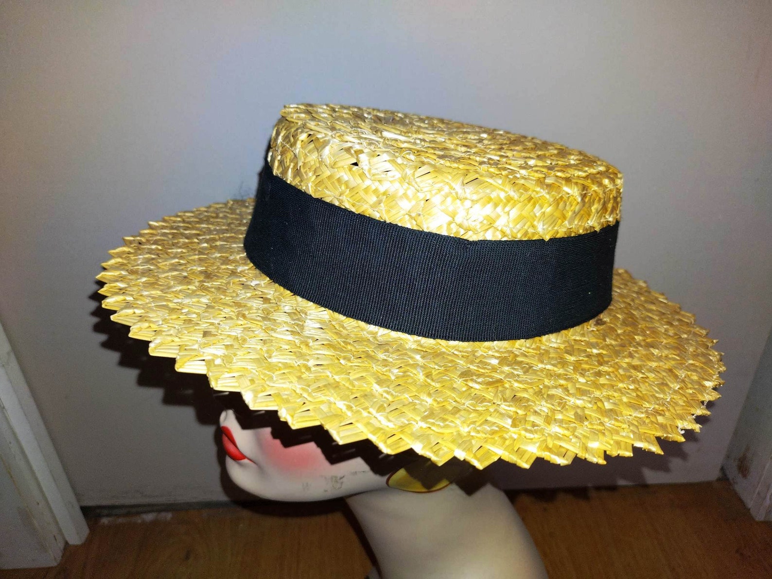 Italy Made 100% Straw Cappello Ladies Hat Boater RN 59478 21" 22 ...