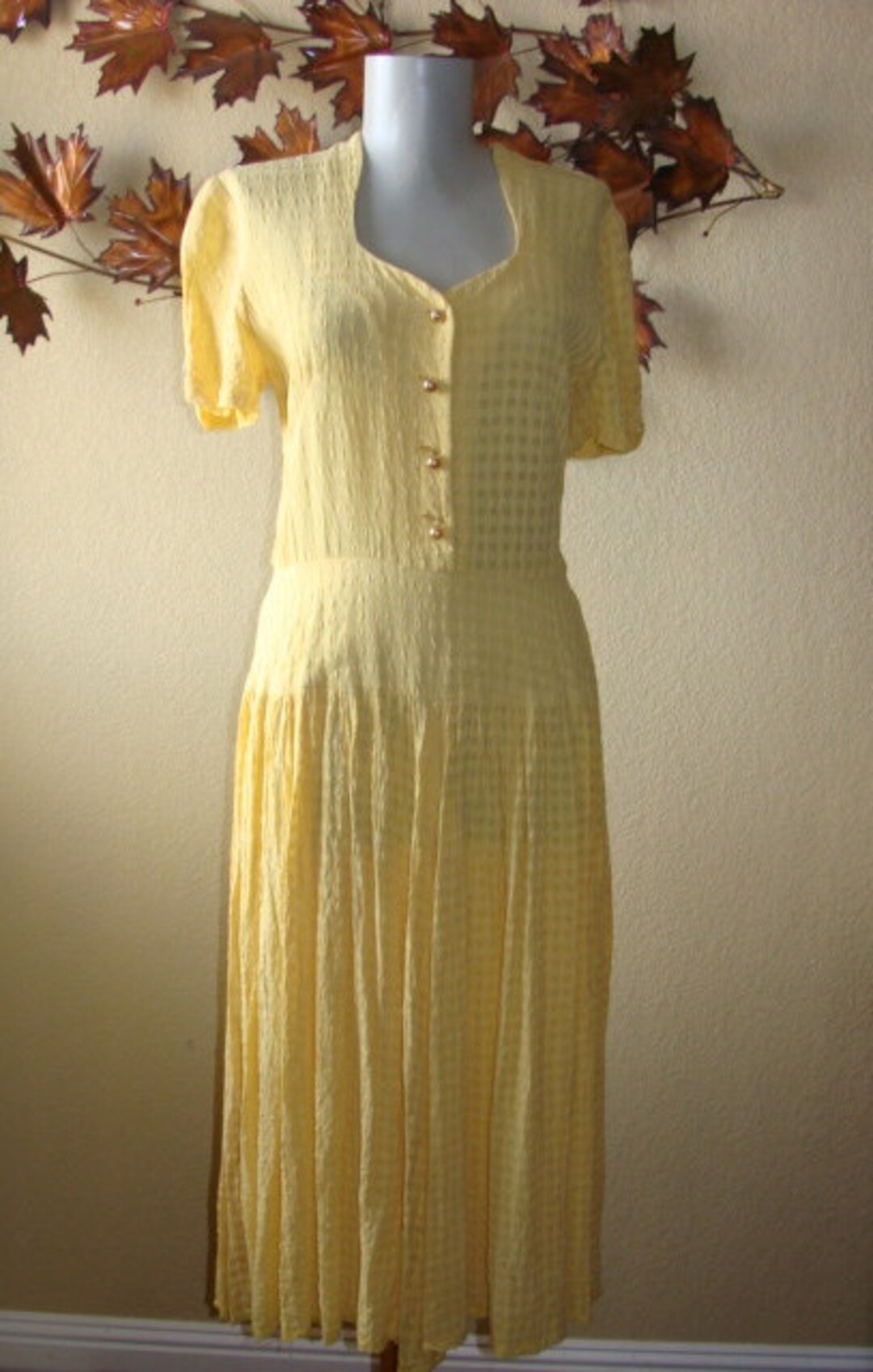 Vintage Mid Century Sheer Window Pane Yellow Sears Sucker Pucker Ladies ...