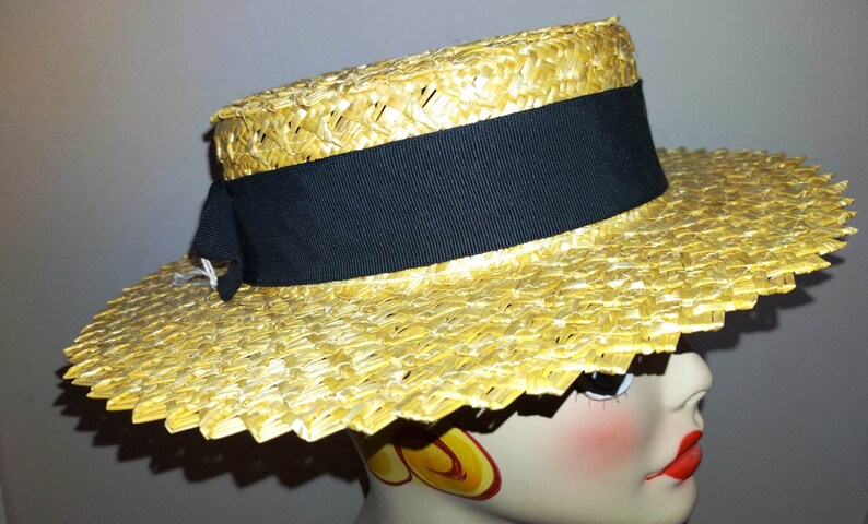Italy Made 100% Straw Cappello Ladies Hat Boater RN 59478 21" 22 ...