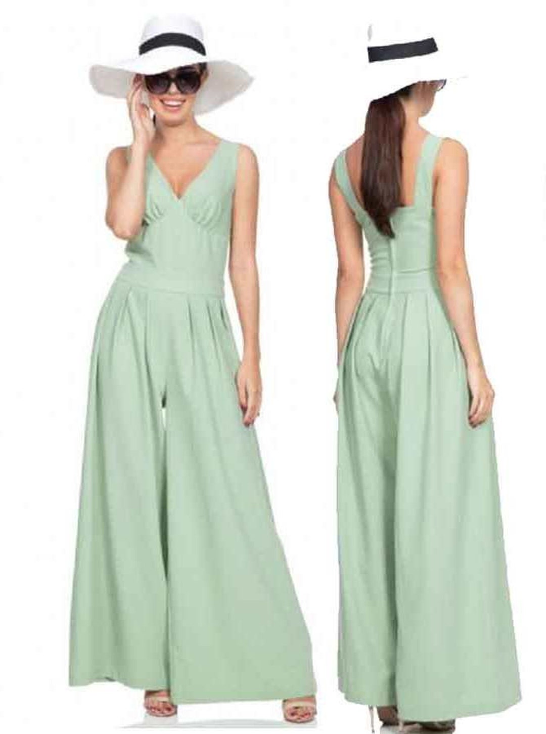 Sample Jumpsuit in Black or Sage Green Wide Leg Palazzo Trouser Pant ...