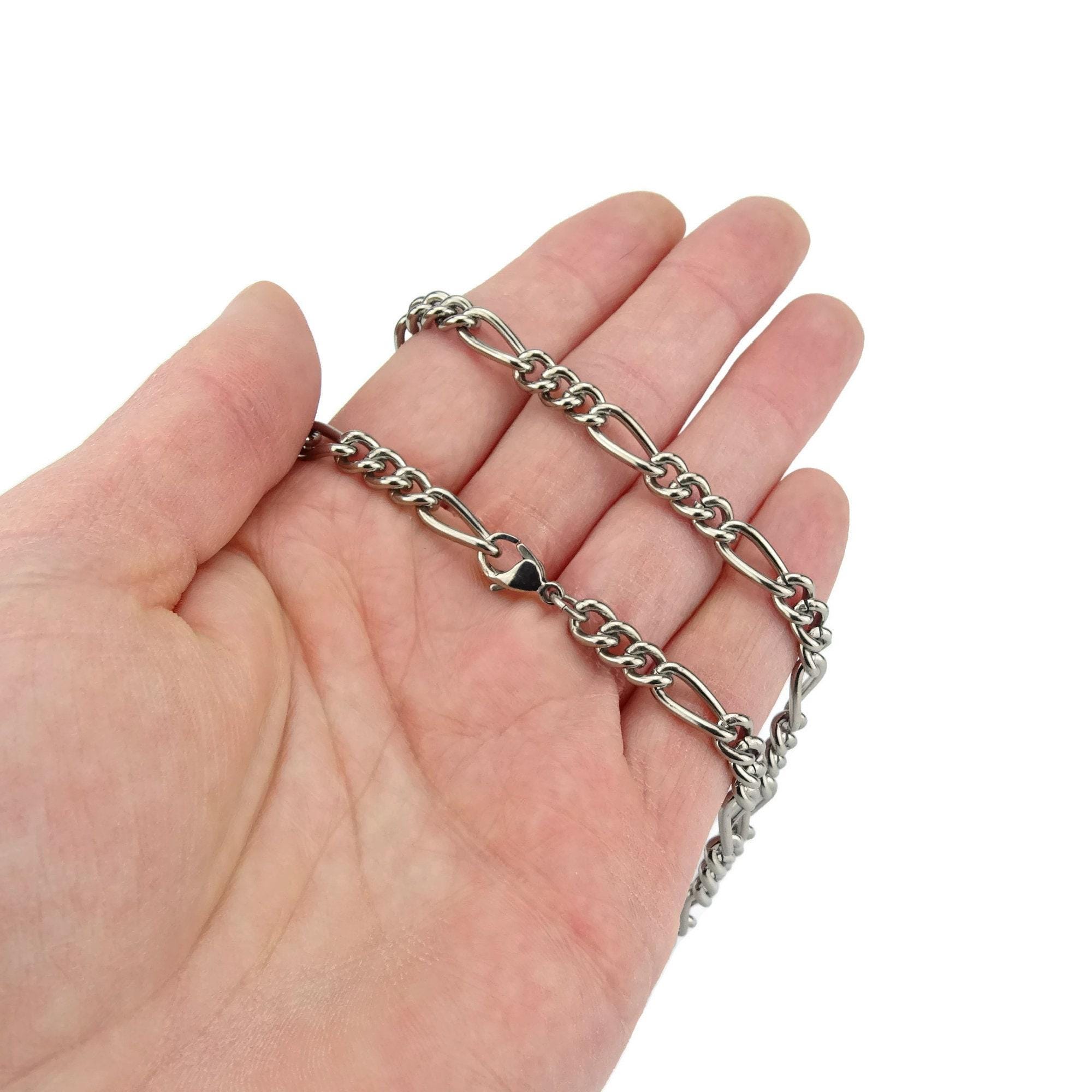 Mens Titanium Necklace Figaro Style Pure Titanium 5.8 mm Chain Necklace for His Sensitive Skin Robust Chain Titanium Necklace for Him