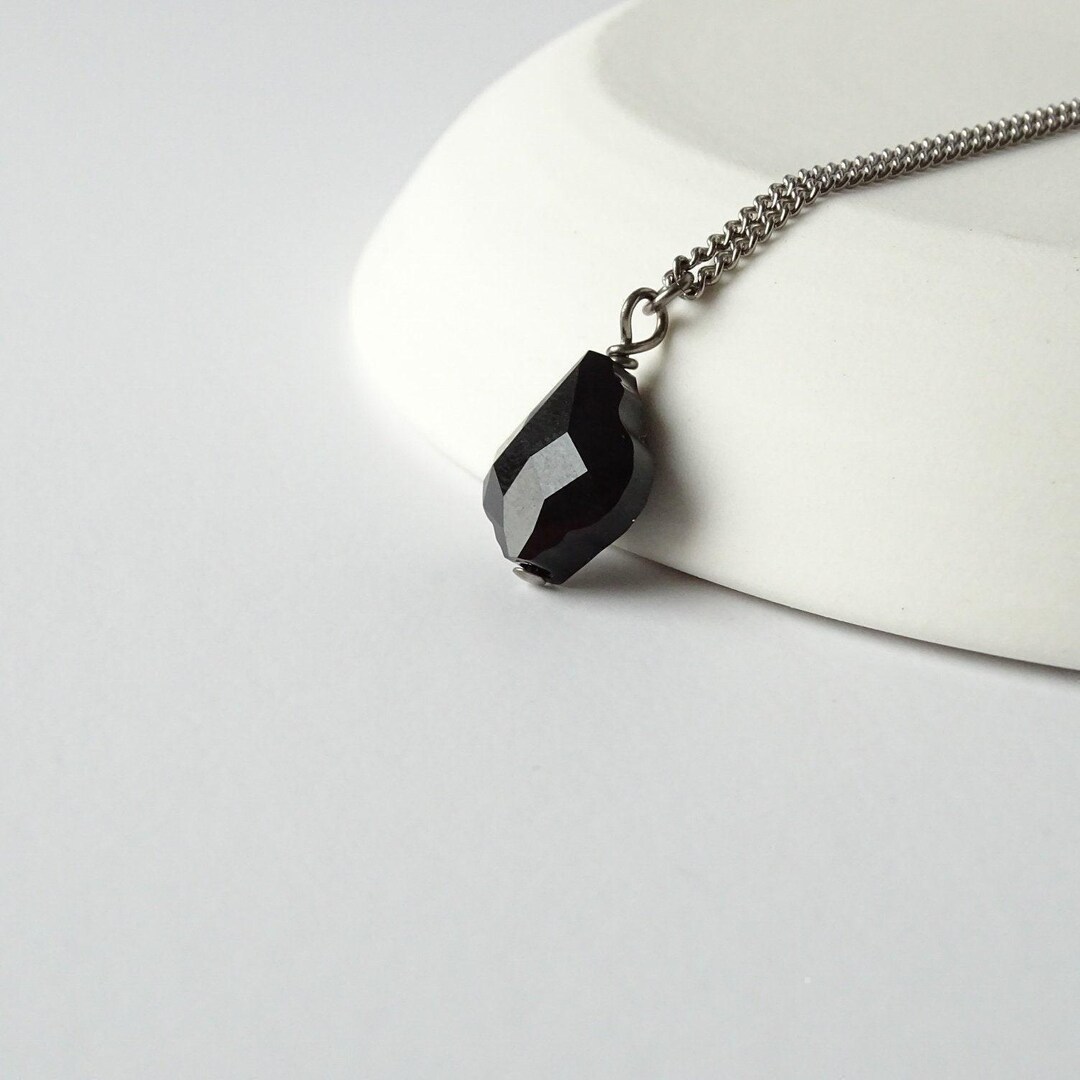 Jet Black Baroque Titanium Necklace, Austrian Crystal Pure Titanium ...