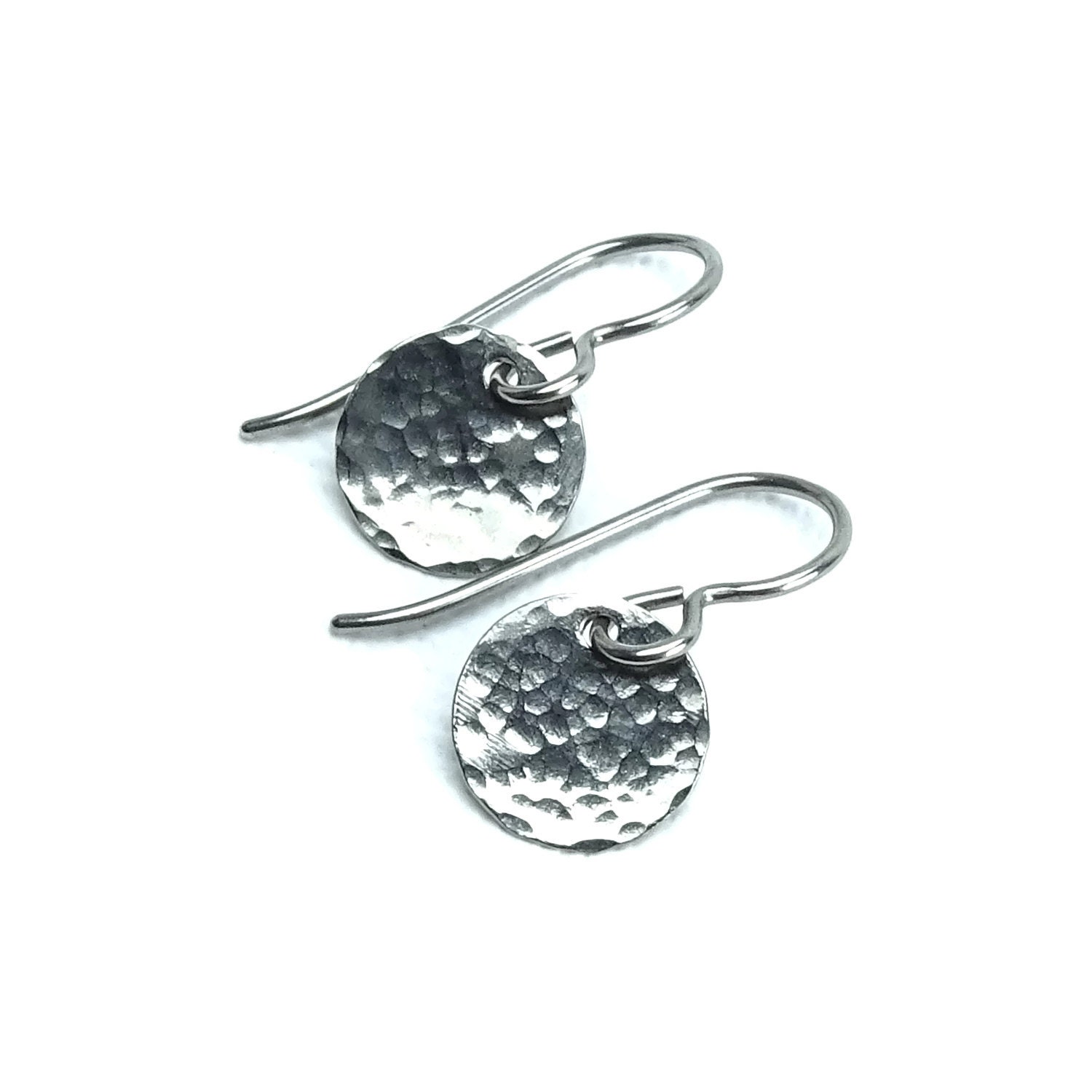 Titanium Earrings Tiny Disc Hammered Hypoallergenic Silver | Etsy