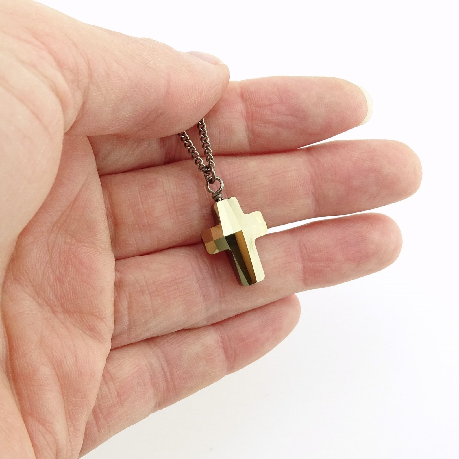 Metallic Gold Cross Titanium Necklace Gold Swarovski Crystal | Etsy