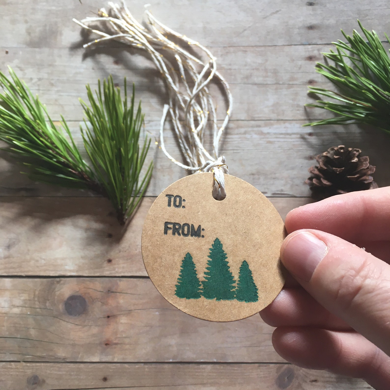 Woodland Pine Tree Gift Tags: Letterpress Printed Kraft Paper, Set of 6 ...