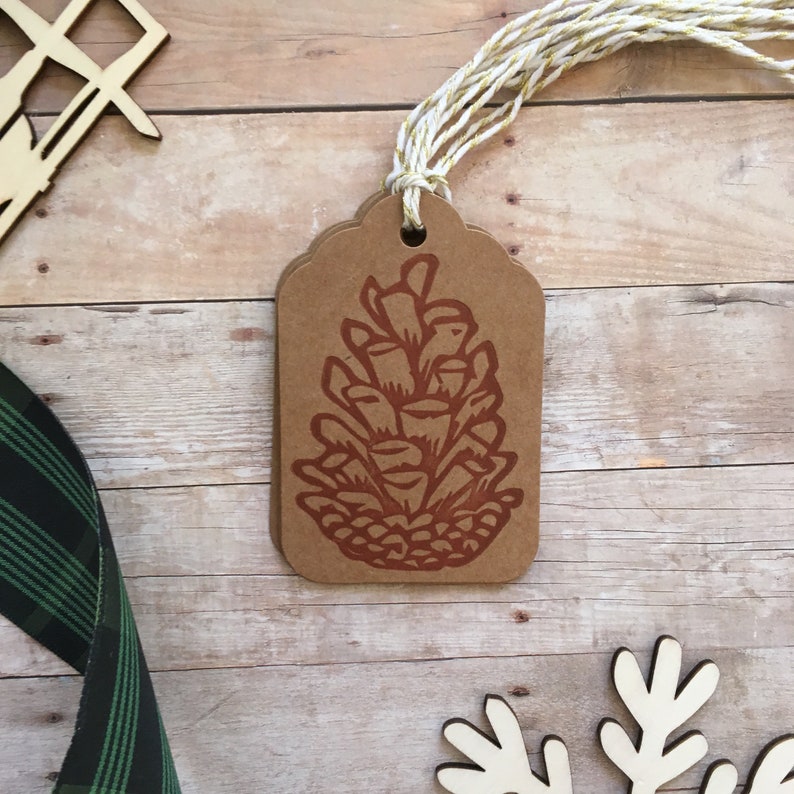 Pine Cone Letterpress Gift Tag Set: Kraft Scalloped Tags - Etsy