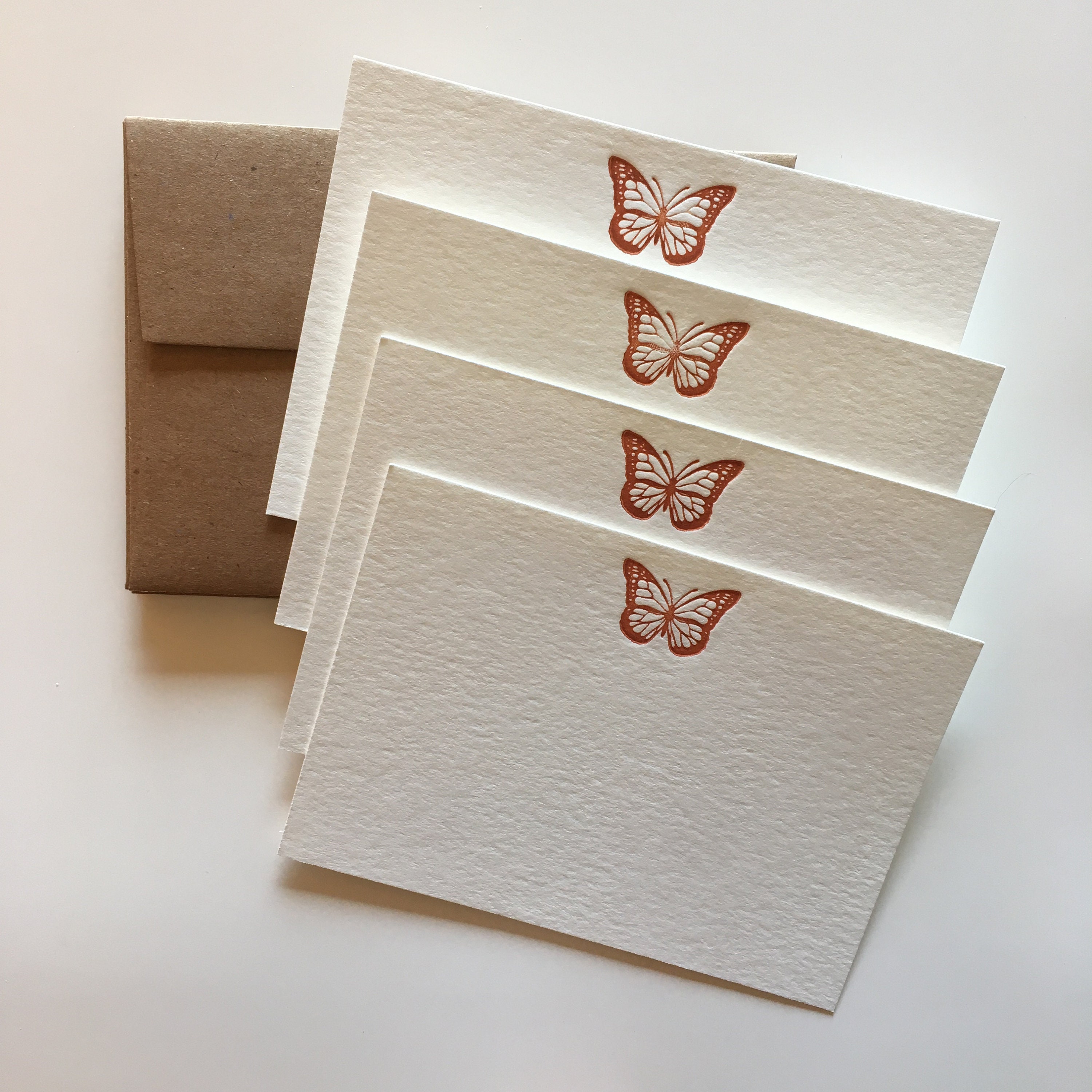 Monarch Butterfly Letterpress Note Cards Set Of 4, Letterpress Printed ...