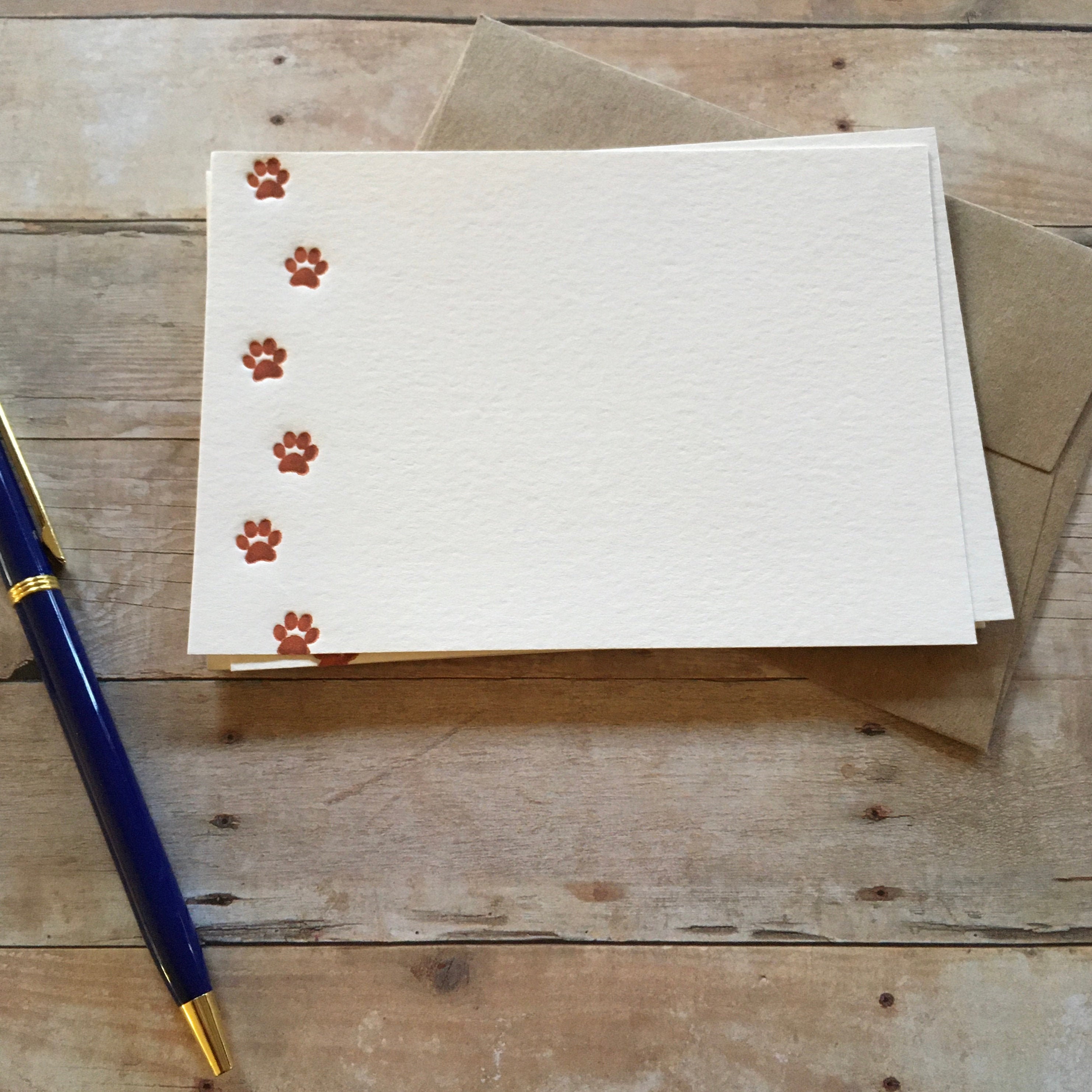 Cat Paw Prints Letterpress Note Cards Set of 4, Letterpress Printed on ...