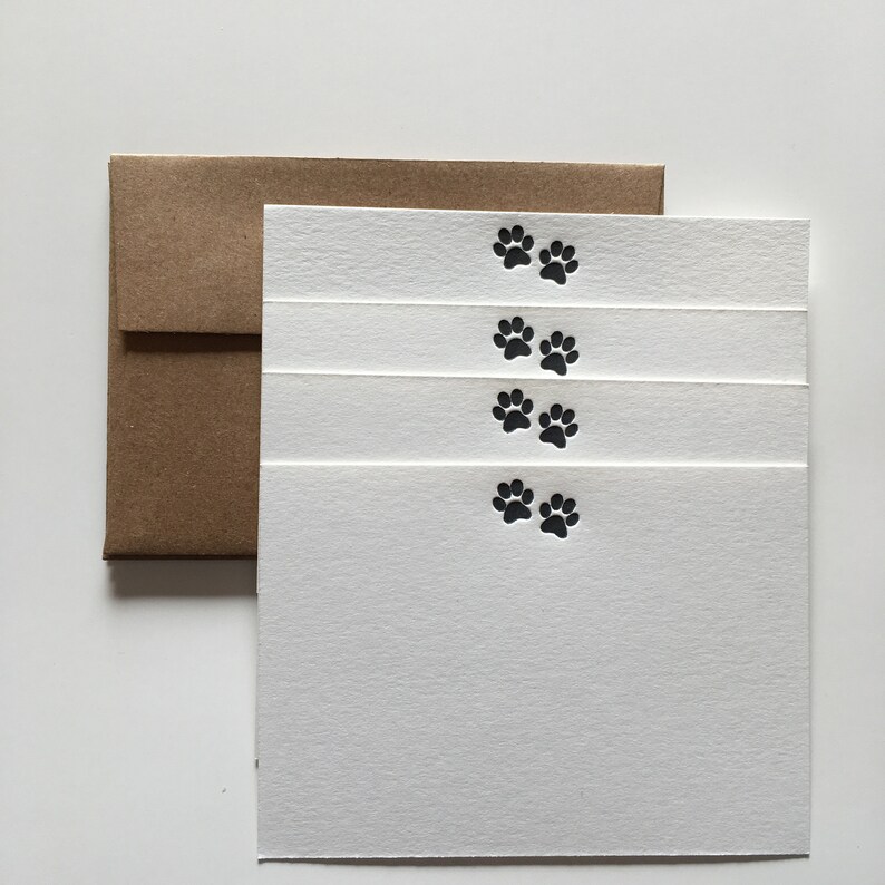 Paw Prints Letterpress Note Cards: Pet Stationery Gift (set of 4) - Etsy