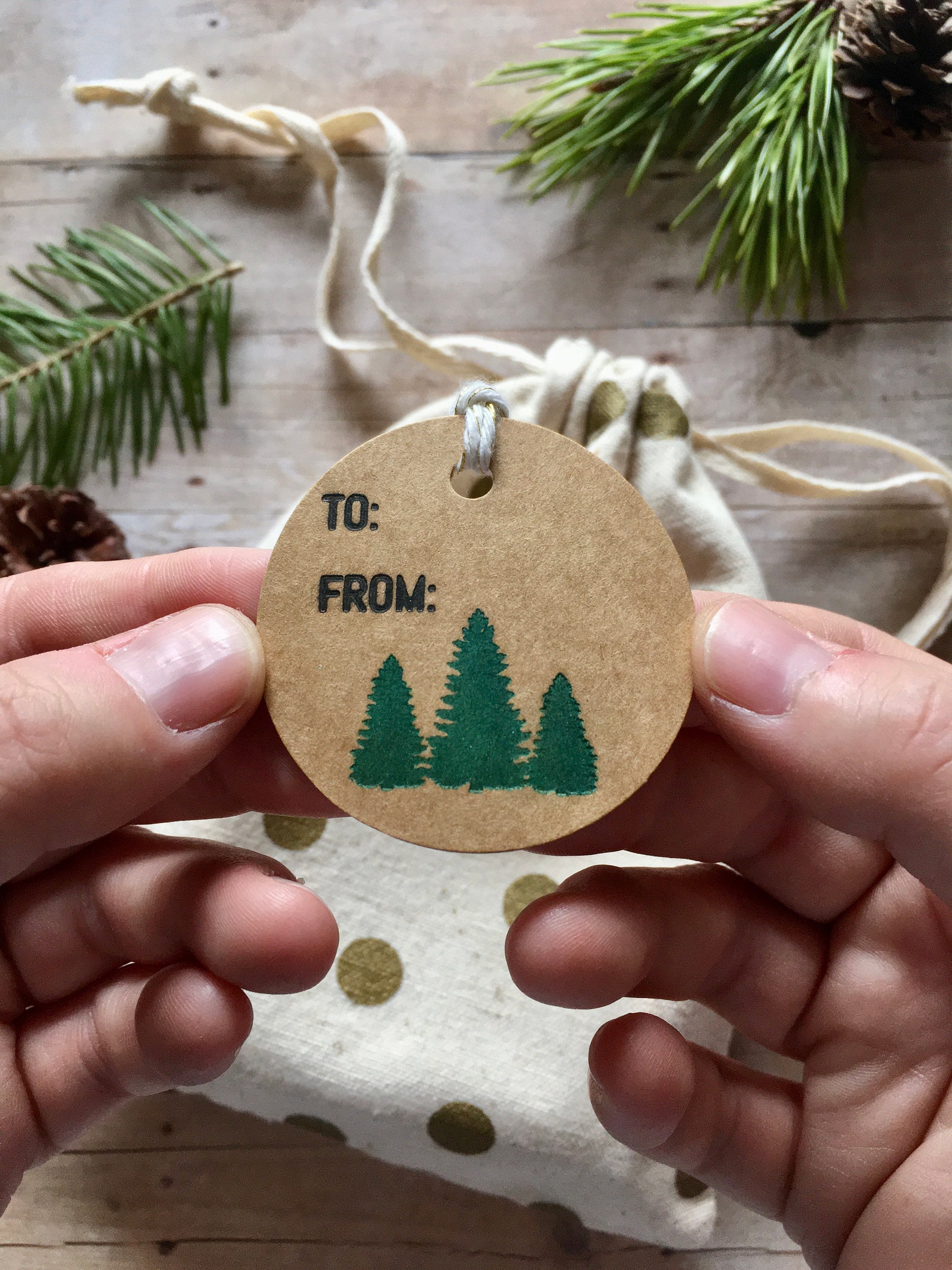 Woodland Pine Tree Gift Tags: Letterpress Printed Kraft Paper, Set of 6 ...