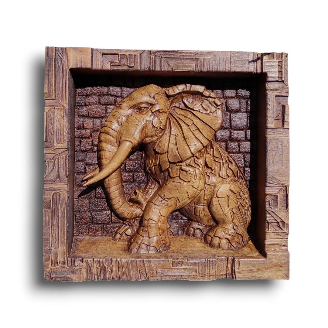 Beech Wood Elephant Bas-relief Carving (25 Cm X 23 Cm) - Etsy