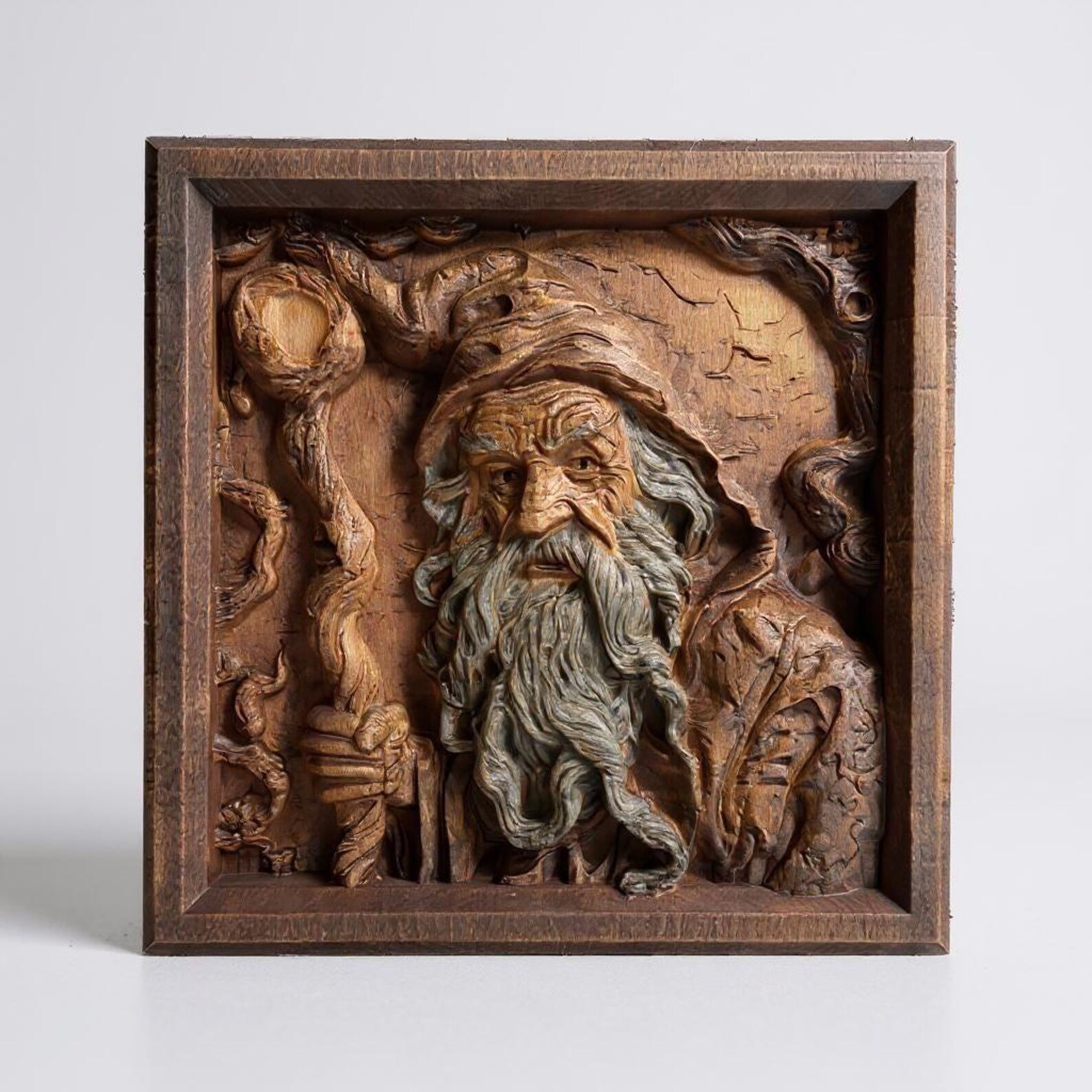 Woodcarving: Old Wizard Bas-relief, Lime Tree Art (32cm) - Etsy