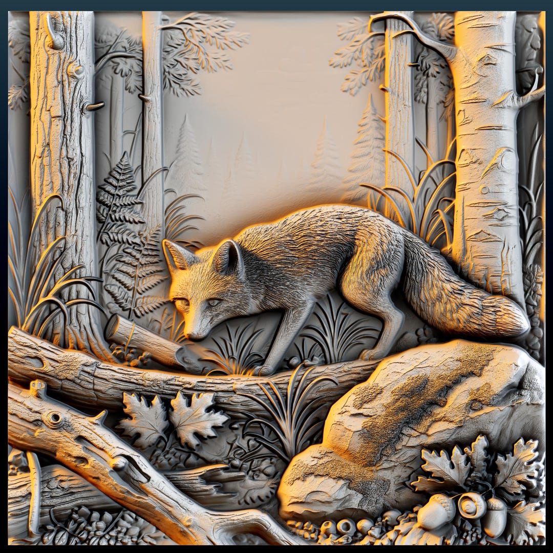 Fox in Forest STL 3d Model – CNC Router File for Wood Carving, Digital ...