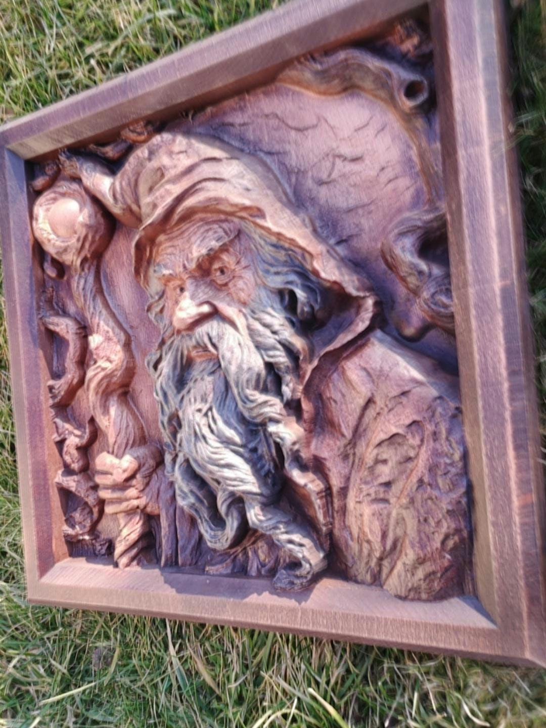 Woodcarving: Old Wizard Bas-relief, Lime Tree Art (32cm) - Etsy