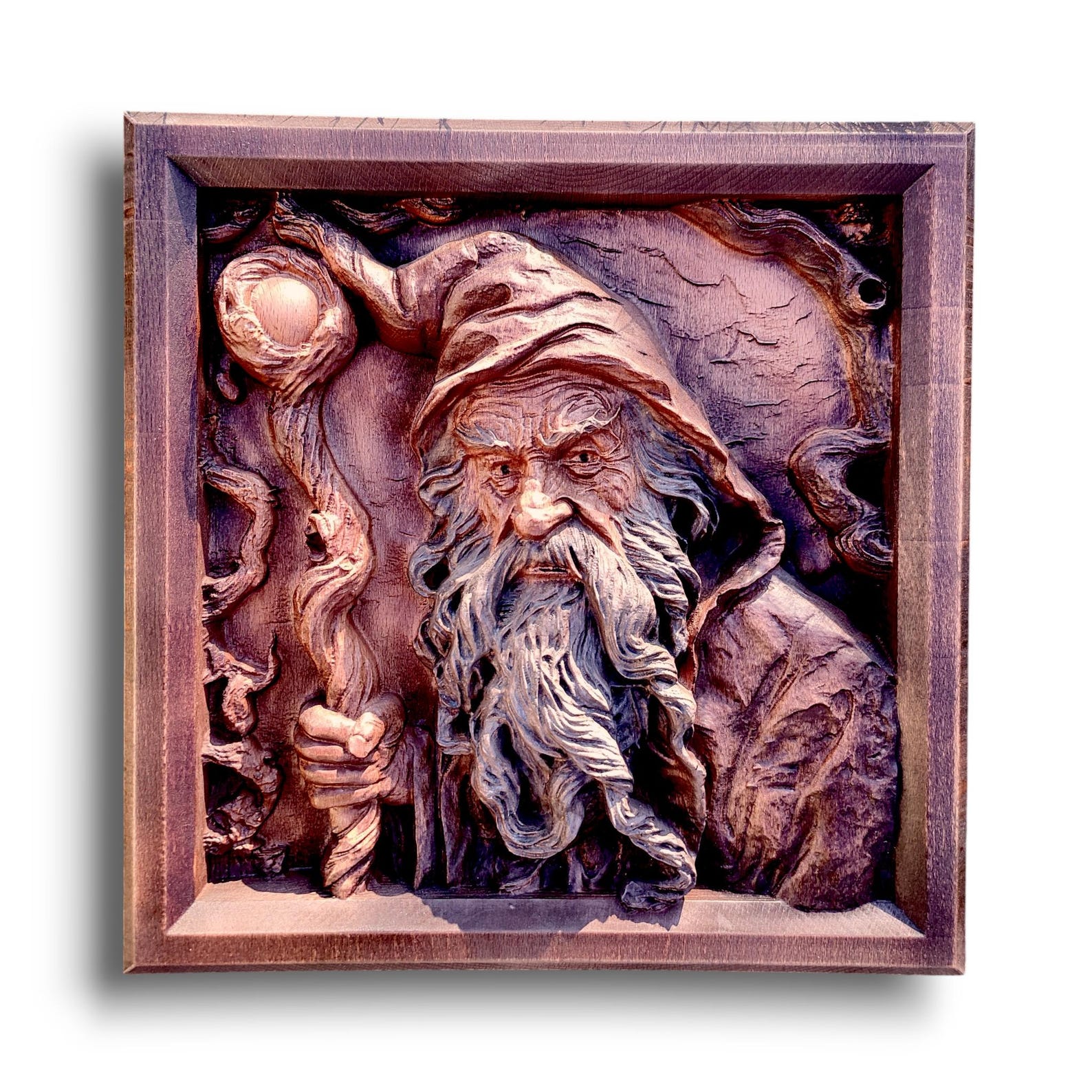 Old Wizard , Woodcarving, Lime Tree, 32 Cm X 32 Cm X 4.5 Cm - Etsy