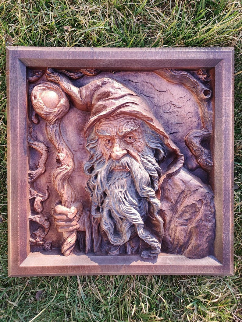 Old Wizard , Woodcarving, Lime Tree, 32 Cm X 32 Cm X 4.5 Cm - Etsy
