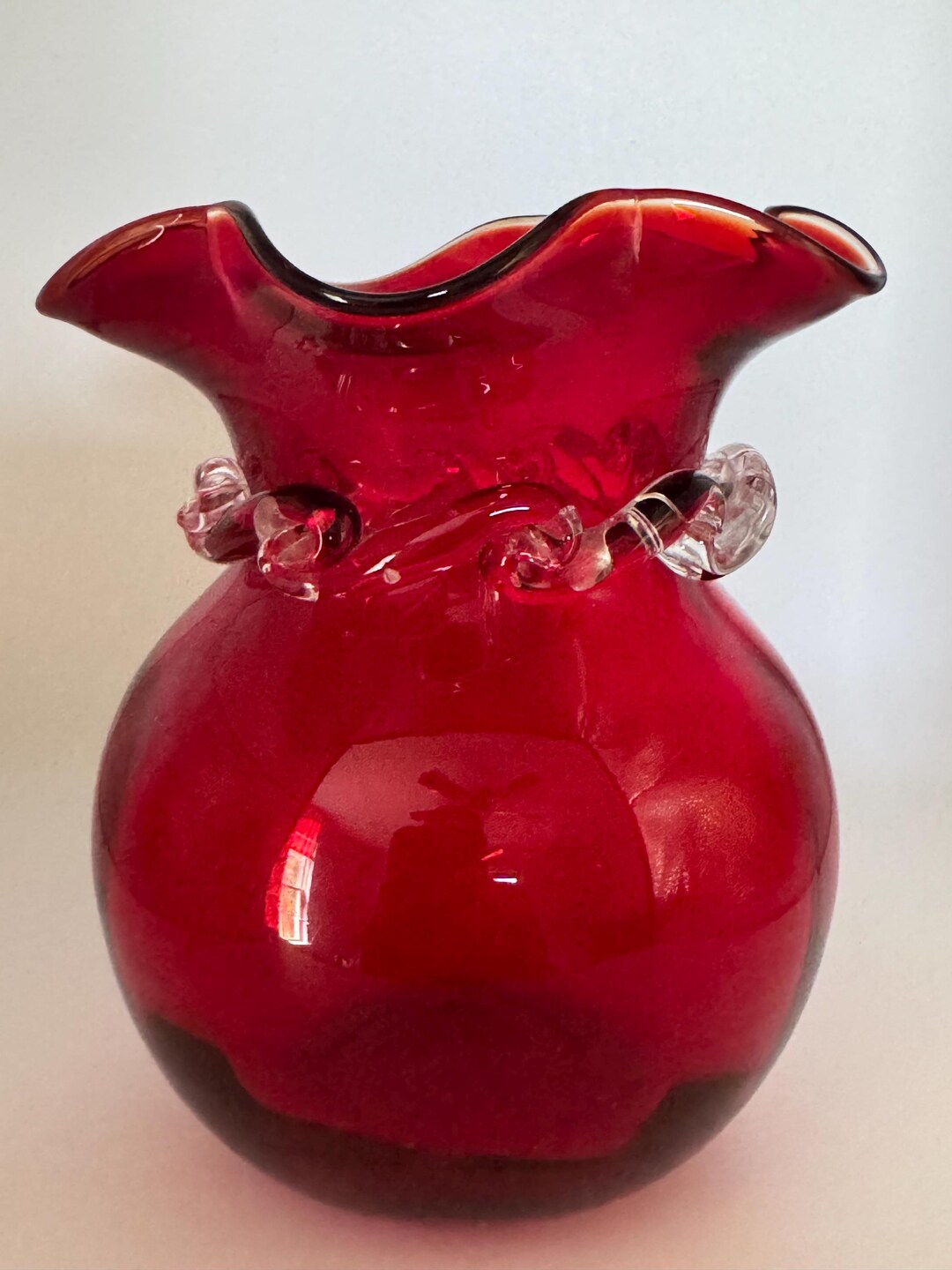 Viking Glass, Ruby Red 5" Vase With Ruffled Rim and Clear Edge - Etsy