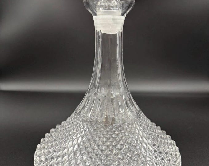 Vintage Crystal Clear Diamond Cut Glass Flat Bottom Decanter / 11.5" H ...