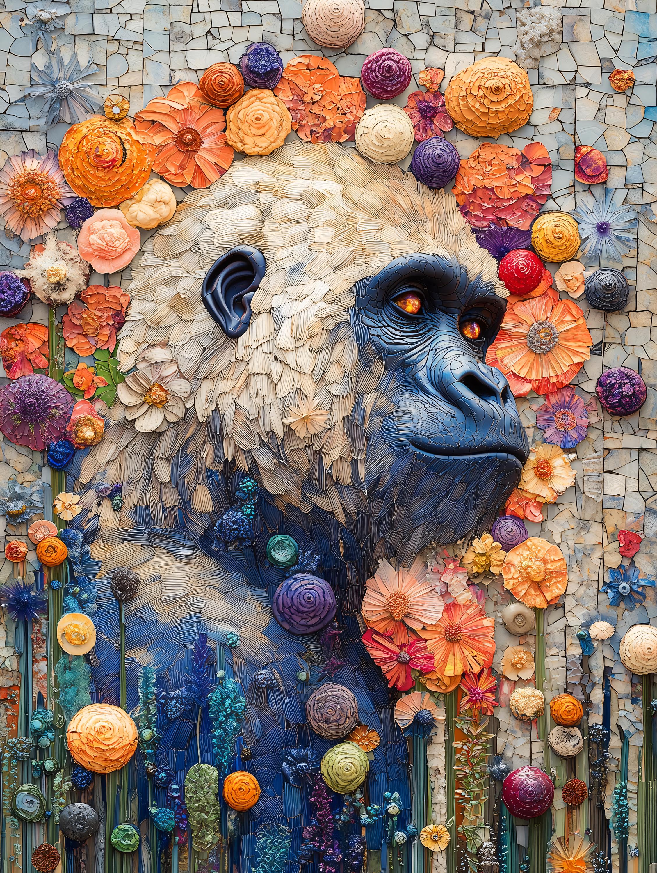 Colorful Gorilla Wall Art - Vibrant Floral Jungle Print Set - 5 Digital ...