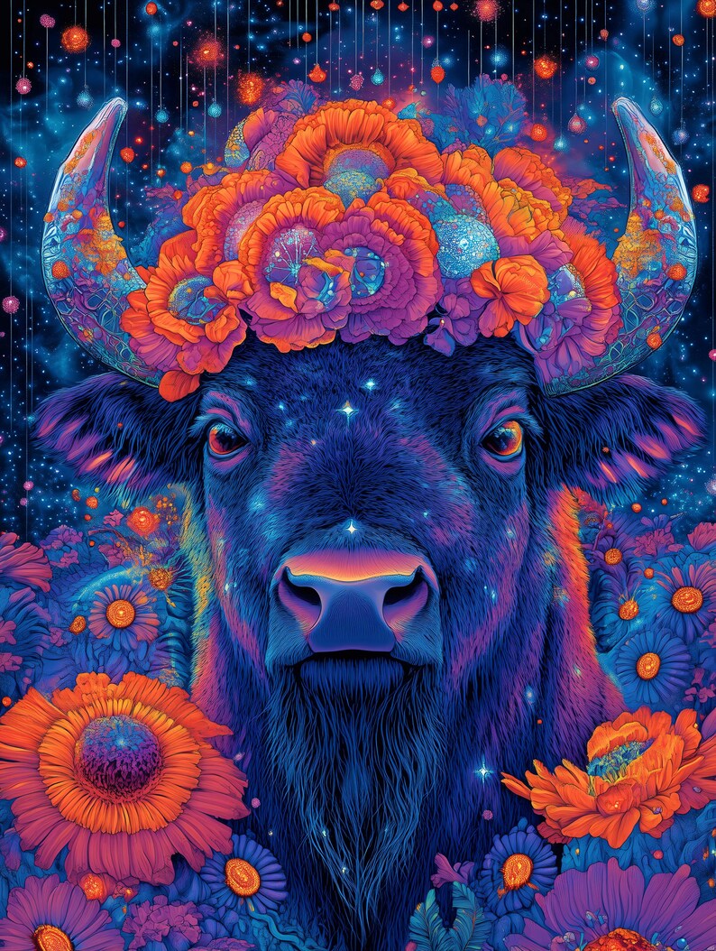 Psychedelic Bison Digital Art Print Set - 5 Digital Downloads of Trippy ...