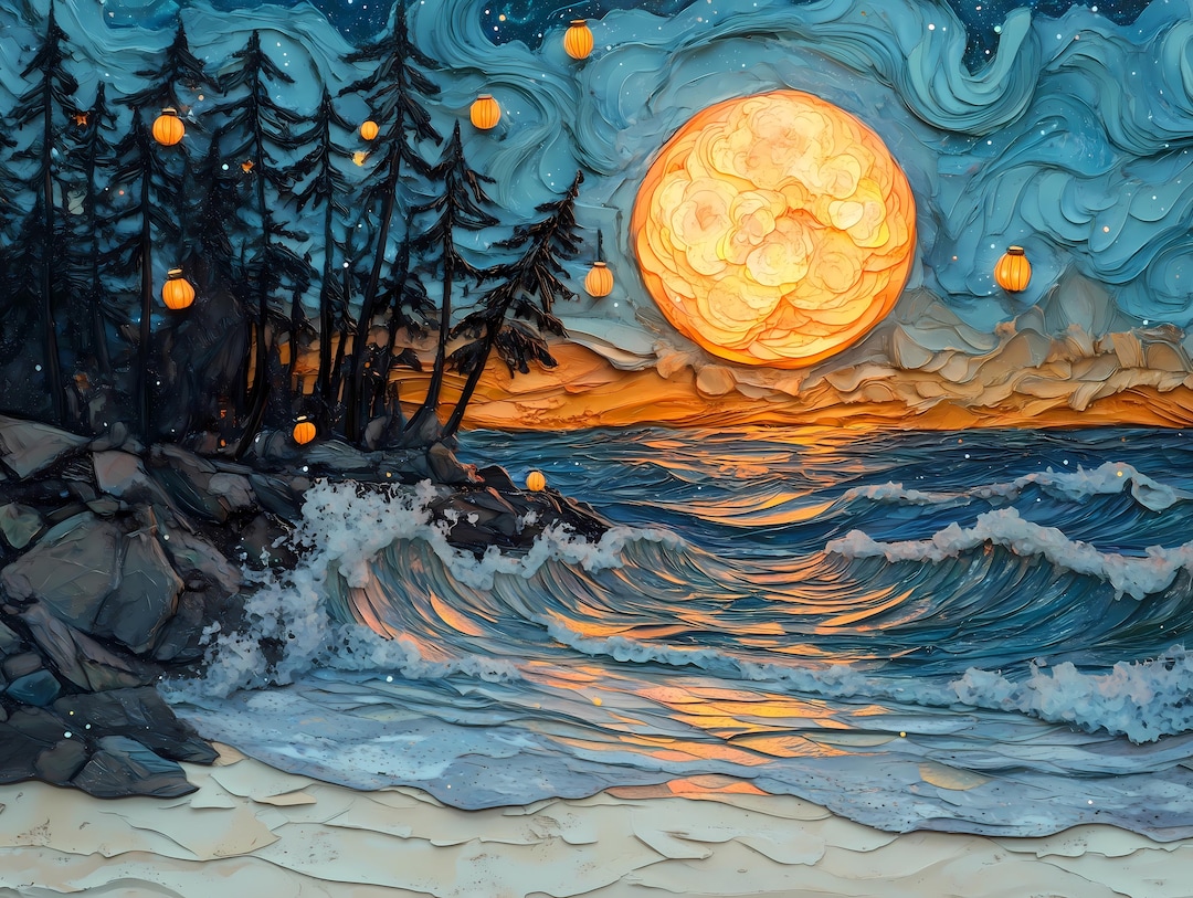 Paper Quilling Sunset Ocean Print: AI Digital Landscape (digital ...