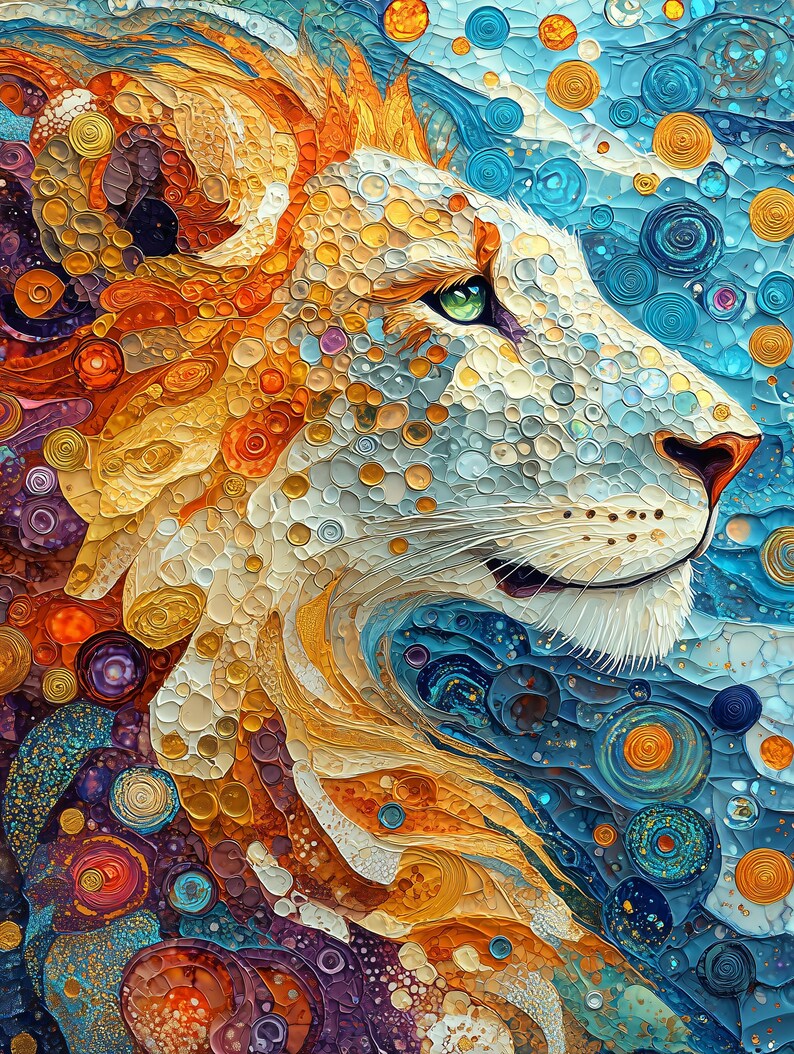 Opalescent Lion Art Print: Colorful Paper Quilling Style (digital ...