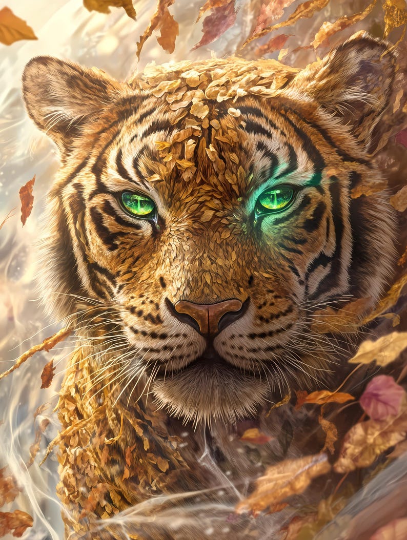 Mystical Autumn Tiger Digital Download – Fantasy Wildlife Printable Art ...