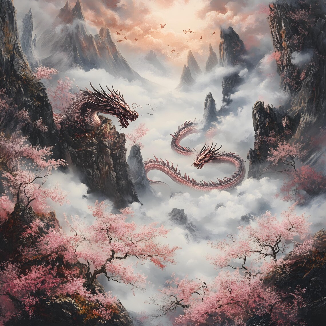 Mystical Dragon Fantasy Ai Art | Digital Oriental Landscape Print ...