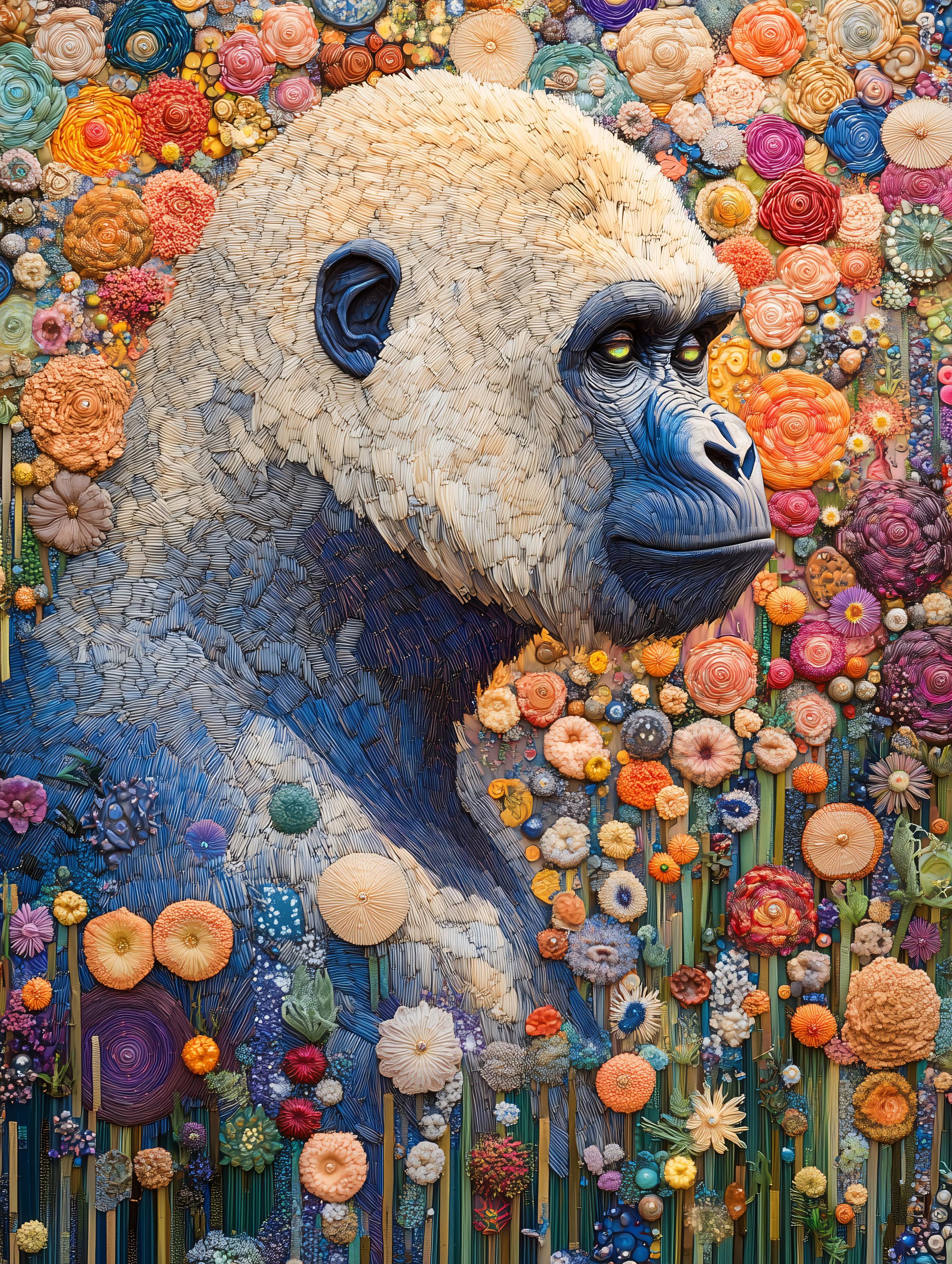 Colorful Gorilla Wall Art - Vibrant Floral Jungle Print Set - 5 Digital ...