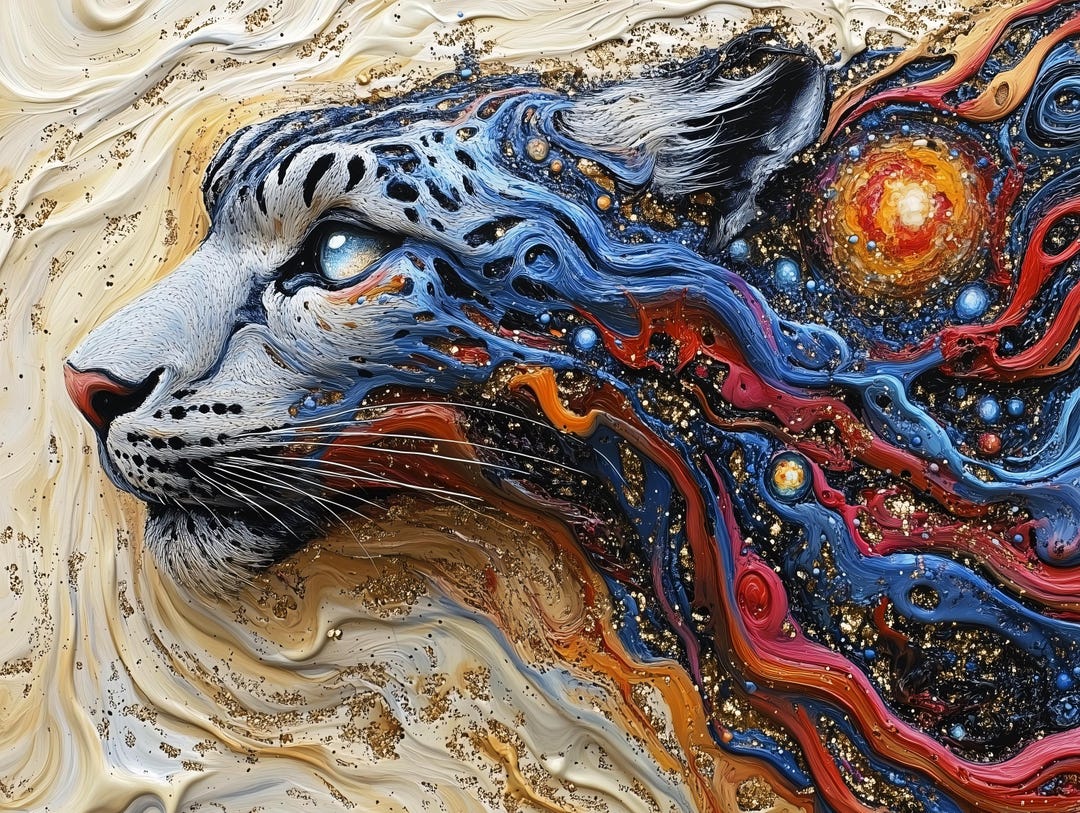 Ethereal Snow Leopard Art Print: 3D Abstract Galaxy Animal (digital ...