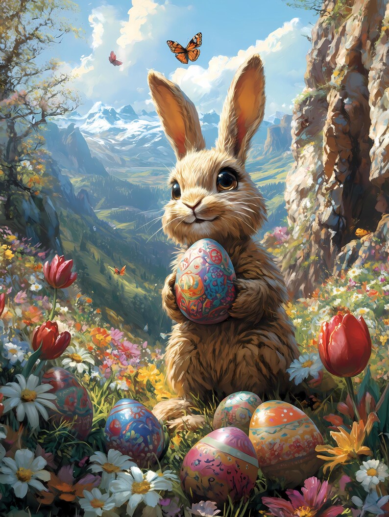 Airbrushed Easter Bunny Art Print Set - 5 Digital Downloads of Cute ...