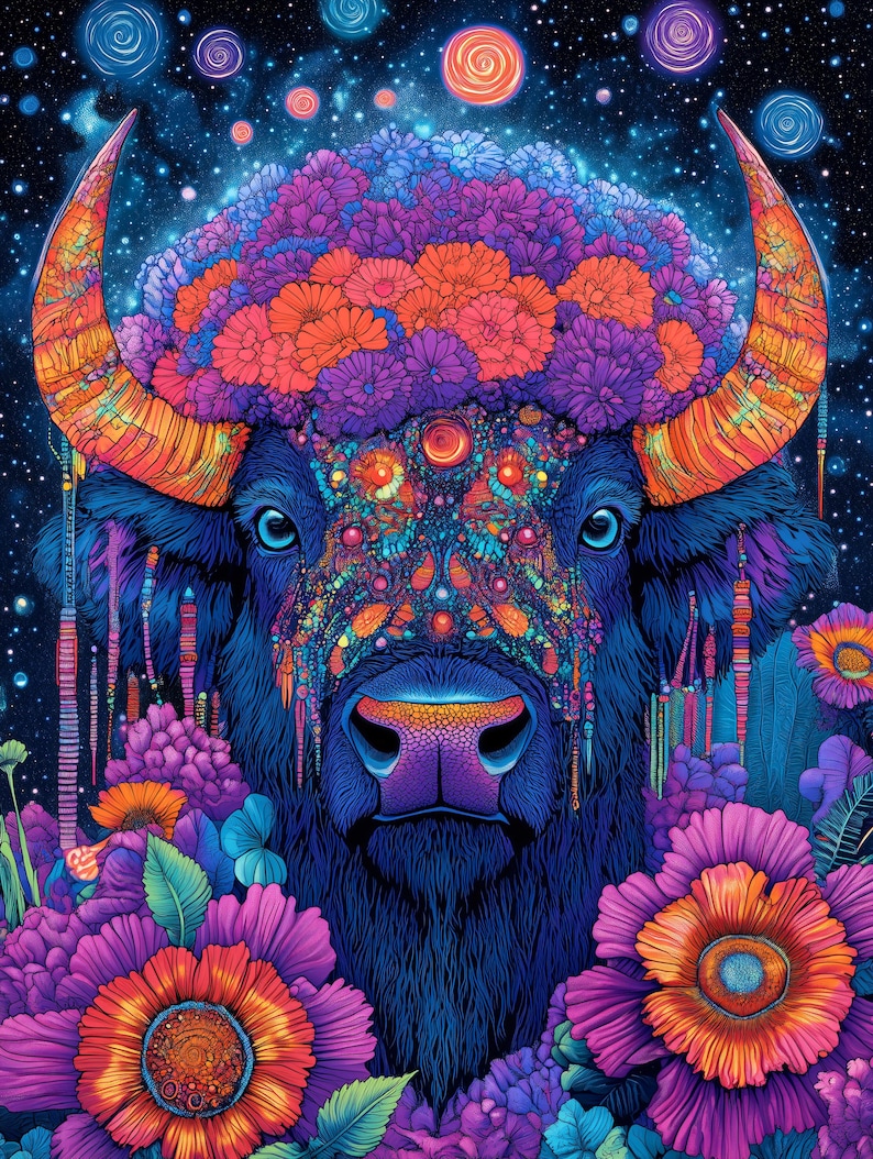 Psychedelic Bison Digital Art Print Set - 5 Digital Downloads of Trippy ...