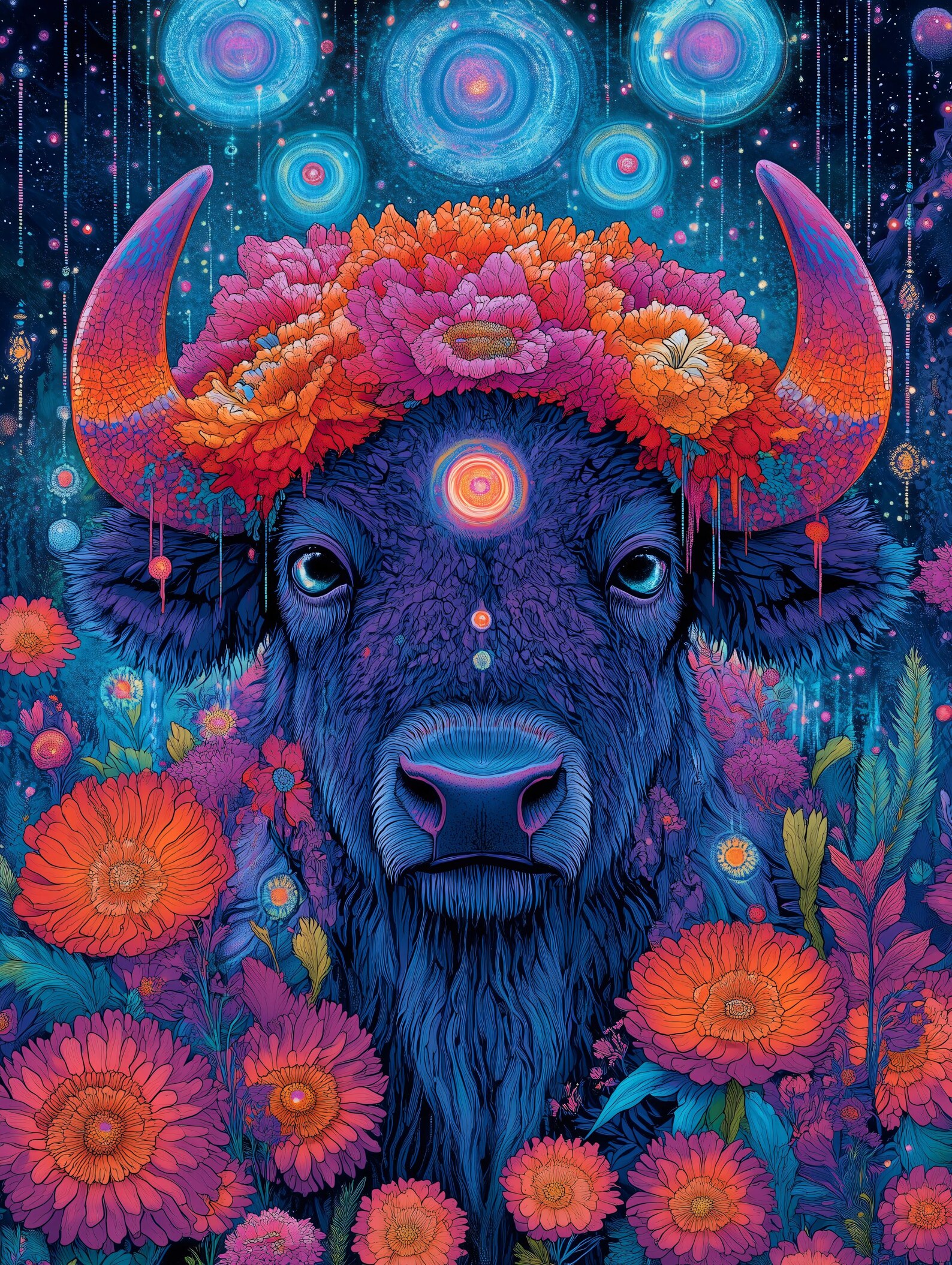 Psychedelic Bison Digital Art Print Set - 5 Digital Downloads of Trippy ...