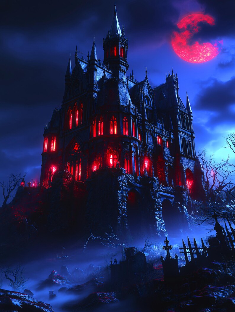 5x Gothic Vampire Castle Art, Dark Fantasy Digital Download, Spooky ...