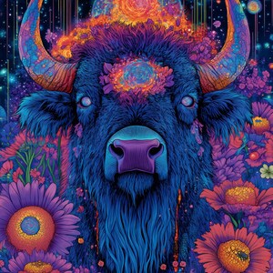 Psychedelic Bison Digital Art Print Set - 5 Digital Downloads of Trippy ...