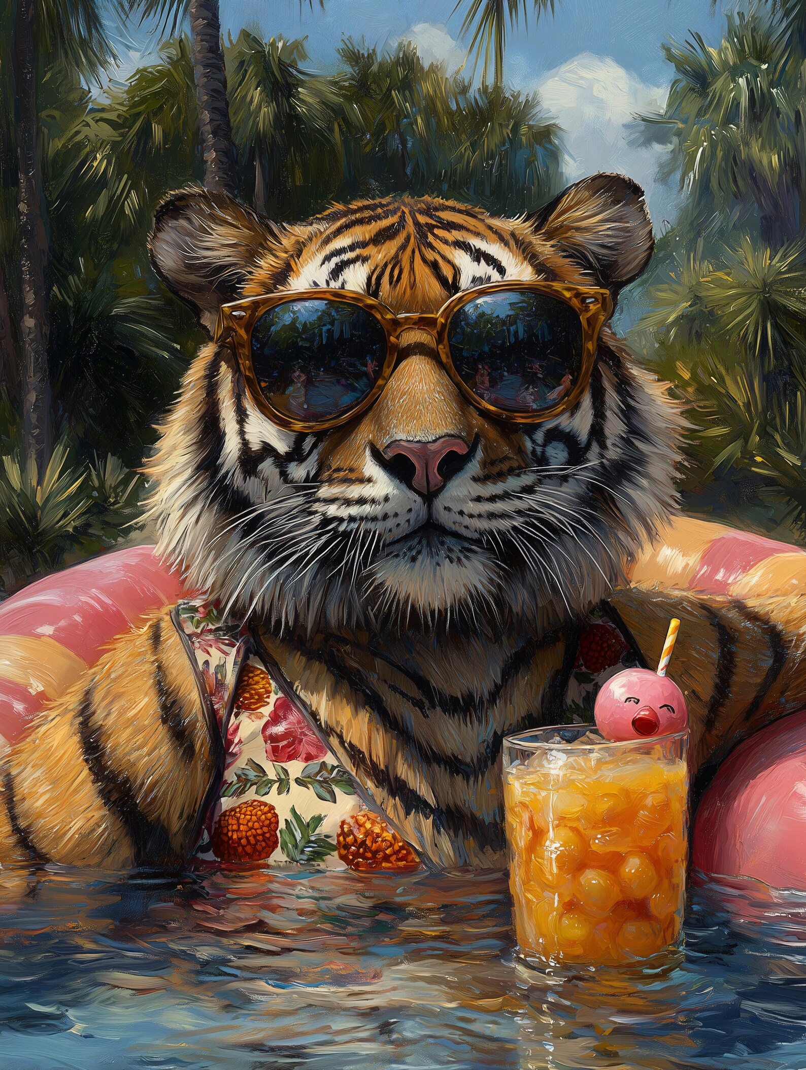 Summer Tiger Wall Art Print Set - 5 Digital Downloads of Poolside Tiger ...