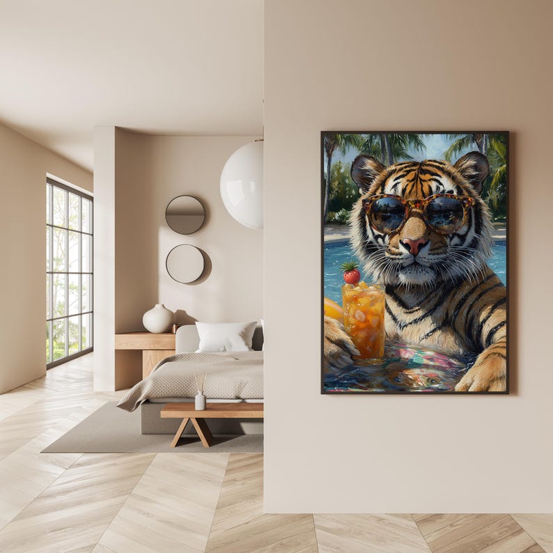 Summer Tiger Wall Art Print Set - 5 Digital Downloads of Poolside Tiger ...