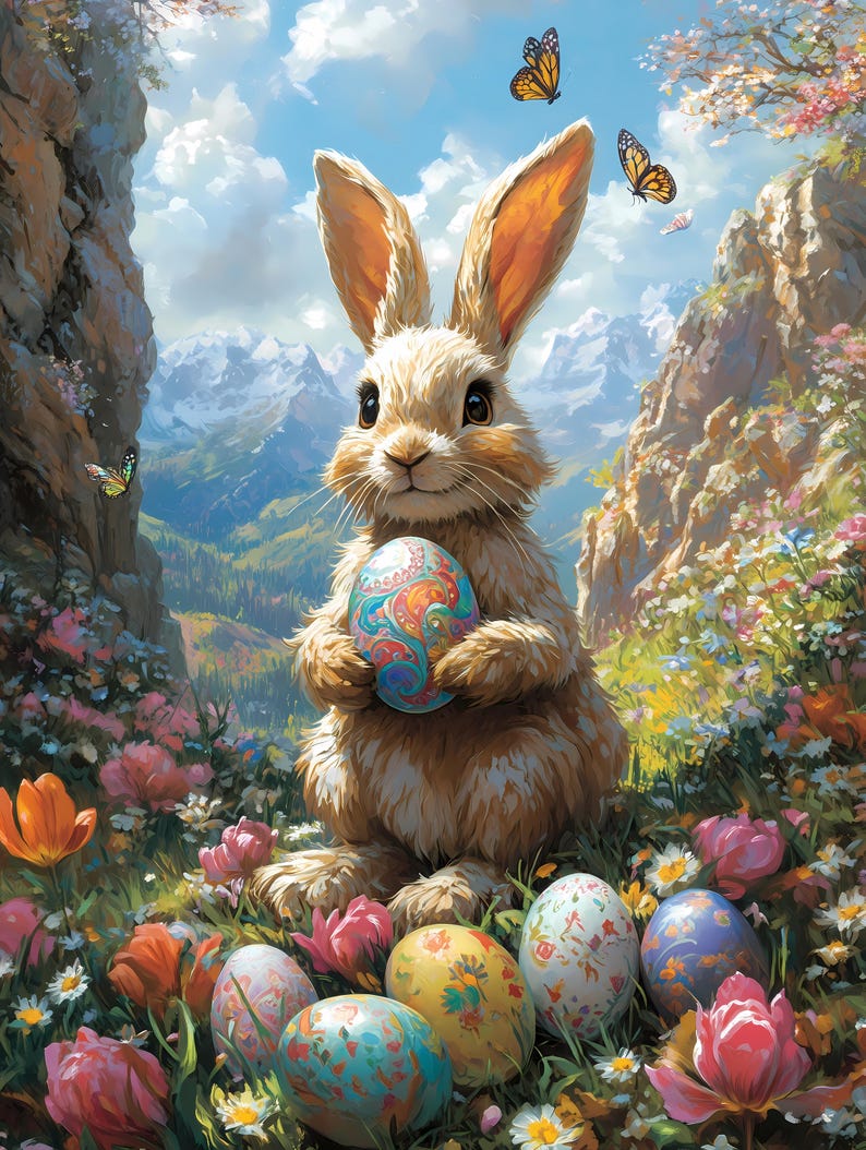 Airbrushed Easter Bunny Art Print Set - 5 Digital Downloads of Cute ...