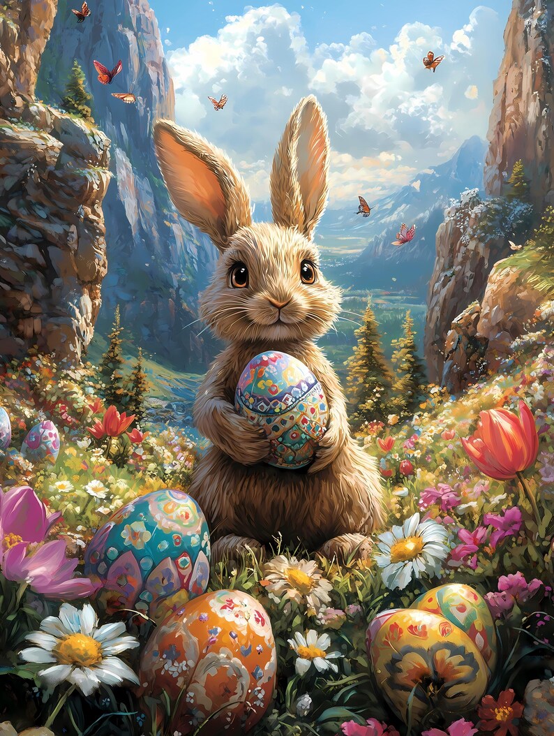 Airbrushed Easter Bunny Art Print Set - 5 Digital Downloads of Cute ...