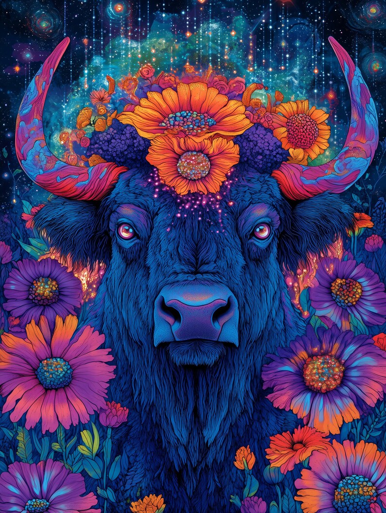 Psychedelic Bison Digital Art Print Set - 5 Digital Downloads of Trippy ...