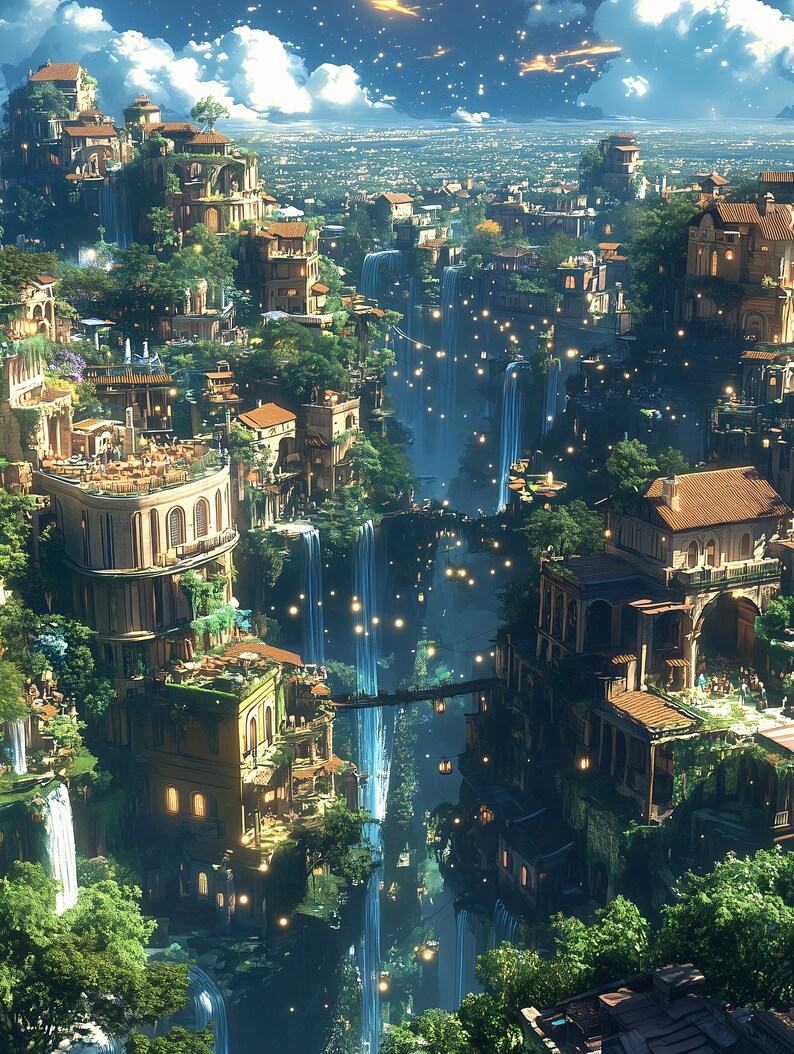 Floating Fantasy City Digital Art Print Set - 5 Digital Downloads of ...