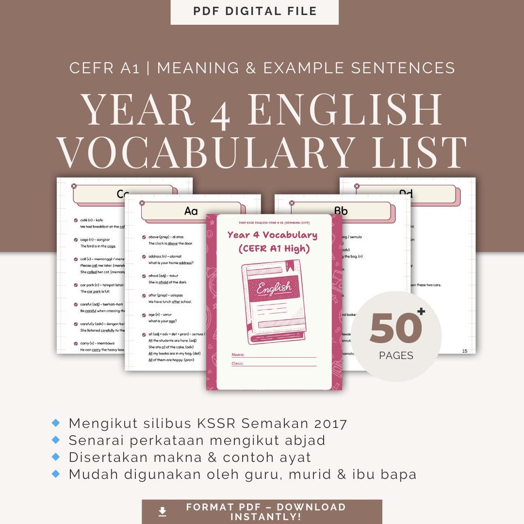 Year 4 Vocabulary List - CEFR A1 High | English Words With Malay ...