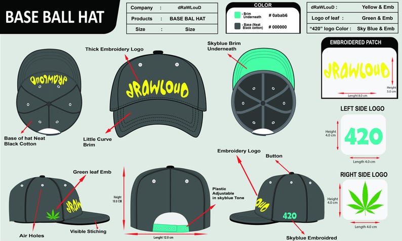 Trucker Hat Techpack Mockup | Trucker Cap Techpack Template | Base Ball ...