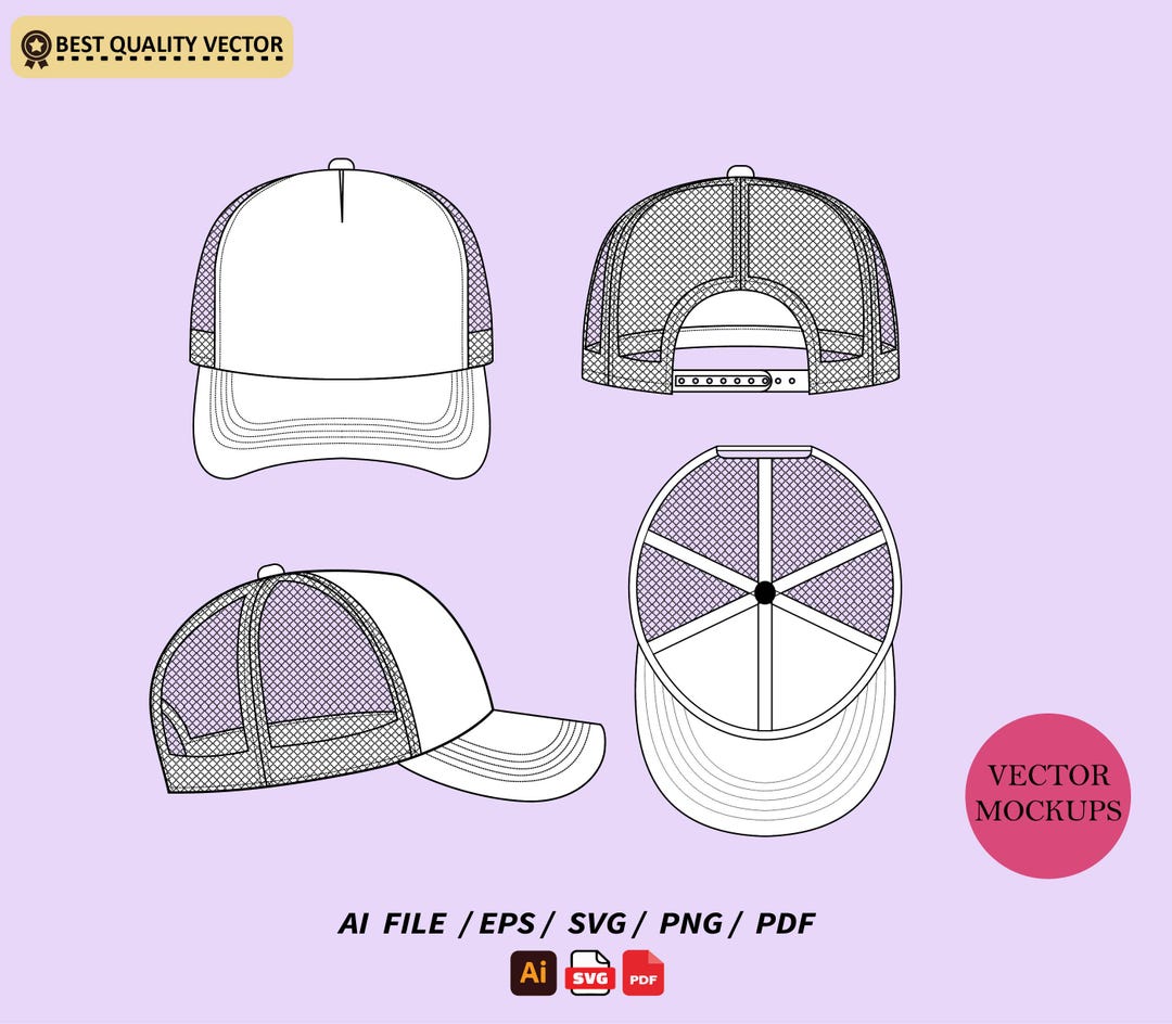 Trucker Hat Techpack Mockup | Trucker Cap Techpack Template | Base Ball ...