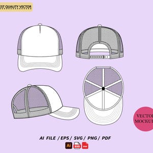 Trucker Hat Techpack Mockup | Trucker Cap Techpack Template | Base Ball Hat Tech Pack | Editable ...
