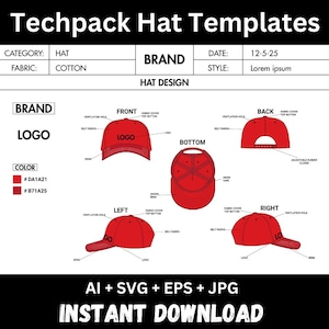 Snapback Hat Tech Pack Template | Streetwear Bundle | Snapback Mockup ...