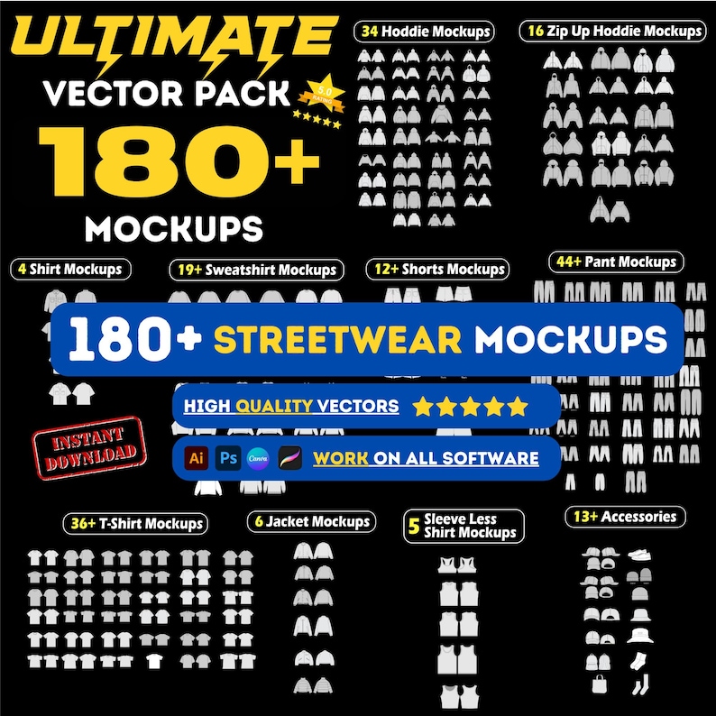 180+ Activewear Streetwear Vector Mockup Fashion Tech Pack Template ...