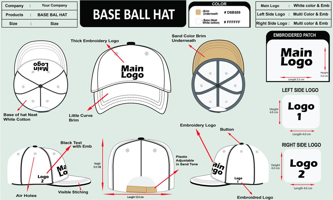 Trucker Hat Techpack Mockup | Trucker Cap Techpack Template | Base Ball ...