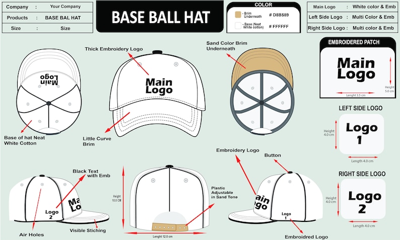 Trucker Hat Techpack Mockup | Trucker Cap Techpack Template | Base Ball ...